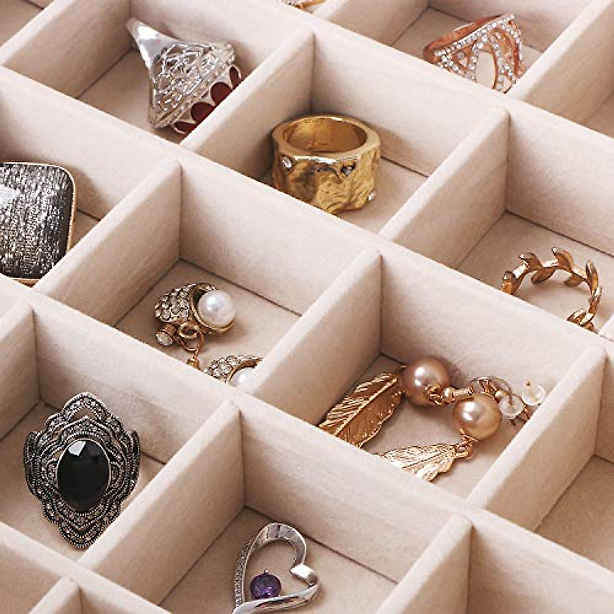 BEWISHOME Ring Organizer and Earring Box Holder - 11 Ring Slots, 25 Earring Compartments, Large Mirror, 2 Layers - Jewelry Box Tray Cufflinks Storage for Girls Women Men, Black Faux Leather SSH21B