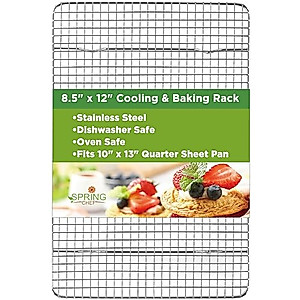 Spring Chef Cooling Rack & Baking Rack - 100% Stainless Steel Cookie Cooling Rack, Wire Baking Rack, Oven Safe 8.5 x 12 Inches Fits Small Quarter Sheet Pan - for Cooking, Baking, Grilling, Smoking