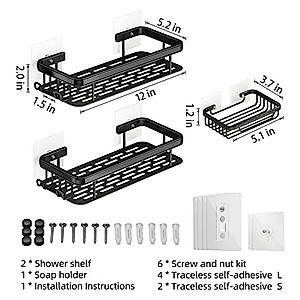 Voldra Shower Caddy Adhesive Shower Shelf With Soap Dish Bathroom Shower Organizer With 4 Hooks Shower Rack Rustproof Shower Storage For Inside Shower&Kitchen Storage-3Pack