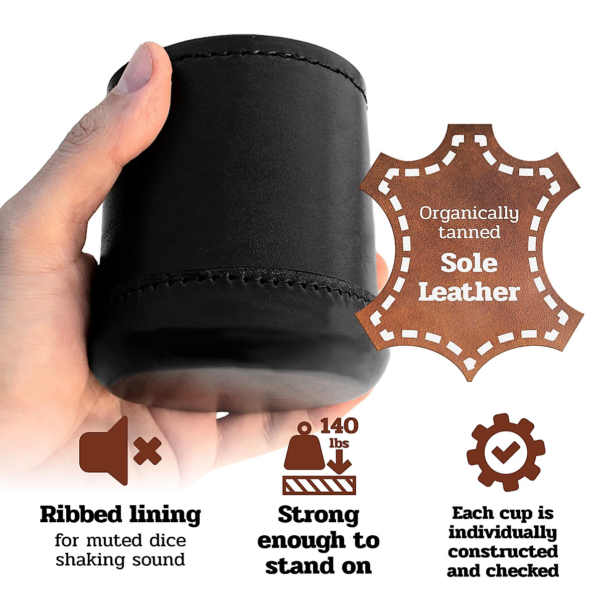 Alex Cramer Golden Gate Dice Shaker Cup Set - 5 White Dice, Drawstring Pouch & Book of Dice Games (Liar’s Dice) Included - Leather Dice Cup - Quiet Shaking.