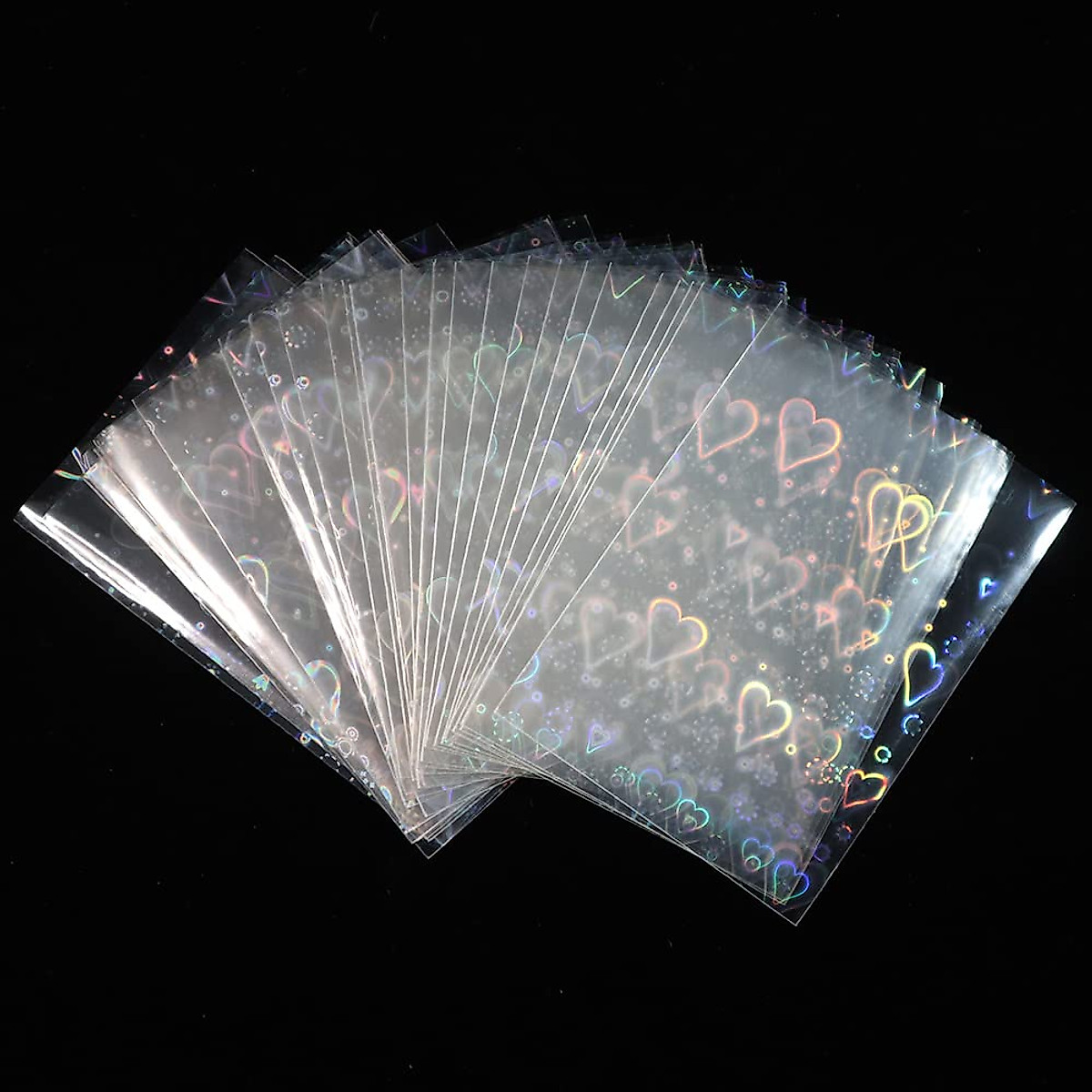 Black Lotus 100 PCS Top Loading Sweet Heart Shaped Holographic Photo Card Sleeves, Cute Foil Holo Shinny Card Protector for Kpop/Idol/TCG/CCG Standard Sized/Japanese Sized Cards Cover (65x90mm)