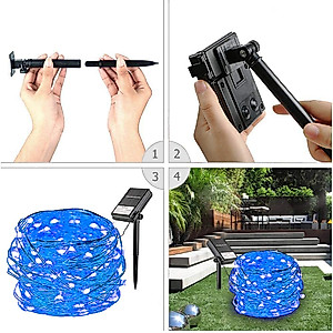 koopower 2 Pack Solar String Lights UL Certified, 33ft 8 Modes Copper Wire Blue Lights Solar/Battery Powered Outdoor String Lights Waterproof Fairy Lights for Xmas Tree Garden Home Ambiance Wedding