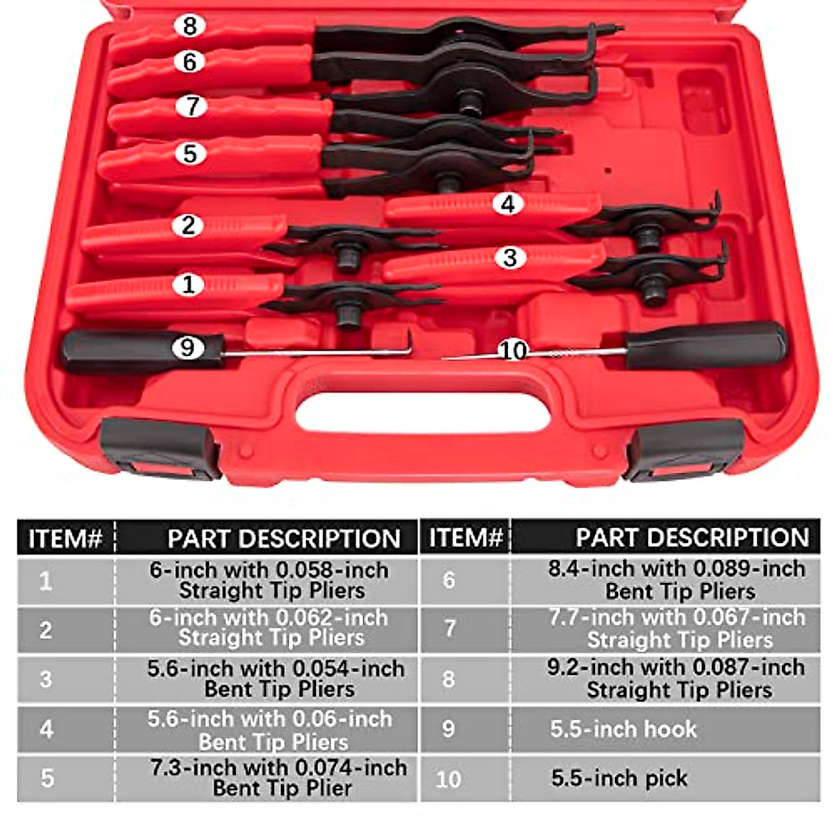 Snap Ring Plier Set Heavy Duty Long Reach Snap Ring Plier Set With Case 11pc Retaining Ring Pliers Set Mechanics Circlips Auto Tool Internal External Pliers for Car Trunk Motorcycle