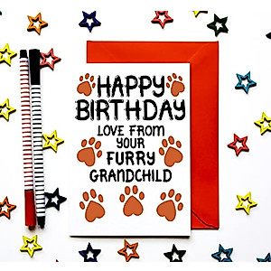 Birthday Card From Furry Grandchild, Pets, Dog, Cat For Grandma, Grandpa, Fur Grandparent