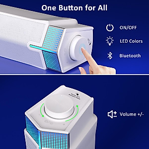Jeecoo M20 Bluetooth Computer Speakers for PC Desktop Monitor, Gaming PC Sound Bar - Wired USB-Powered, Superb Stereo Sound, with LED Lighting, White