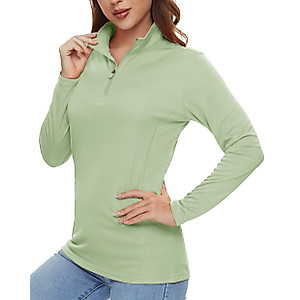TACVASEN Women's Sun Shirts UV Protection Shirt Long Sleeve Workout Tops for Women Quarter Zip Pullover Light green, XL