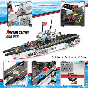 EP EXERCISE N PLAY Aircraft Carrier Building Blocks Set, Military Battleship Model Building Toy W/Army Car, Airplane, Warship, Helicopter & Boat, STEM Building Toys for Boys Girls Age 6+(1630 Pcs)