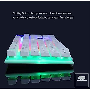 Gaming Keyboard, Gaming Keyboard Colorful LED Illuminated Backlit USB Wired PC Rainbow Anti-Skid Waterproof Design Gaming Keyboard Mouse Set for Desktop, Computer, PC (Color : White)