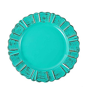 BalsaCircle Charger Plates 6 pcs 13-Inch Turquoise Gold Round Scalloped Trim Plastic Charger Plates Wedding Reception Event Decorations Supplies