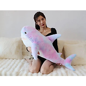 AFYBL 39.4 inch Shark Giant Stuffed Animal Toy, Wildlife, Soft Polyester Fabric, Beautiful Shark Markings, Handcrafted Kids Huggable Pillow for Pretend Play, Travel, Nap Time (Purple)