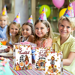 Seajan 32 Pieces Thanksgiving Gift Bags with Tissue Paper Thanksgiving Party Favor Bag with Handles Fall Party Treat Paper Bags Fall Candy Bags Thanksgiving Fall Autumn Party Supplies and Gifts