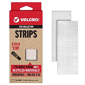 VELCRO Brand ECO Collection | 24 Sets | Stick'EM Hanging Strips with Adhesive | Easy Mounting | 2-1/2in x 3/4in, White with Sticky Back