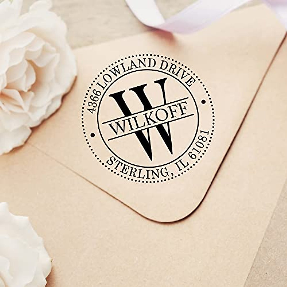 Monogram Address Stamp - Personalized Self Inking Rubber Stamp - Style 037 - with Locking Bottom Cover- Choose from 15 Ink Colors