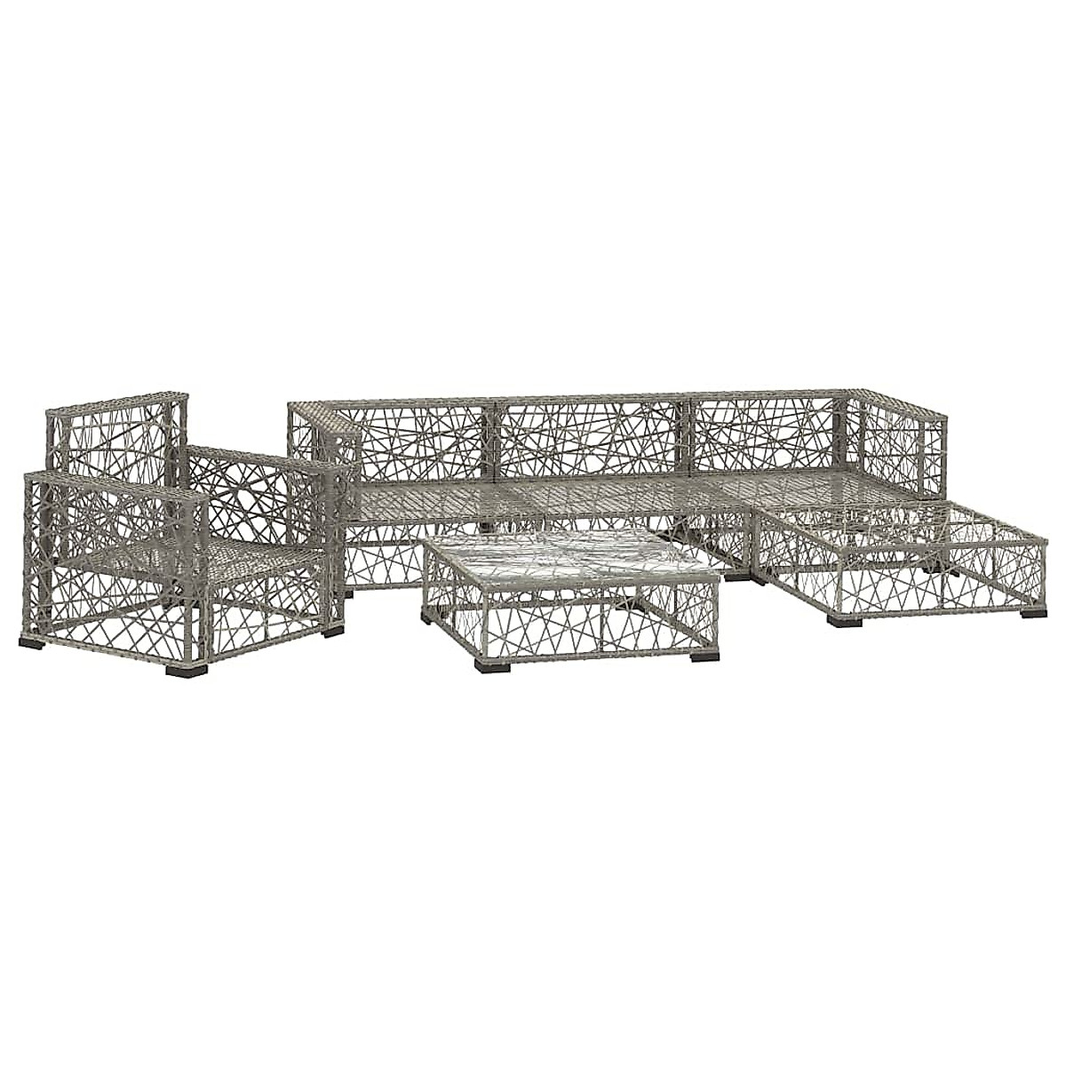 6 Piece Outdoor Patio Furniture Sets with Tea Table and Cushions | PE Rattan Sectional Patio Sofa Set | Patio Sofa Couch Conversation Set | All-Weather Garden Sofa Set | Gray Poly Rattan