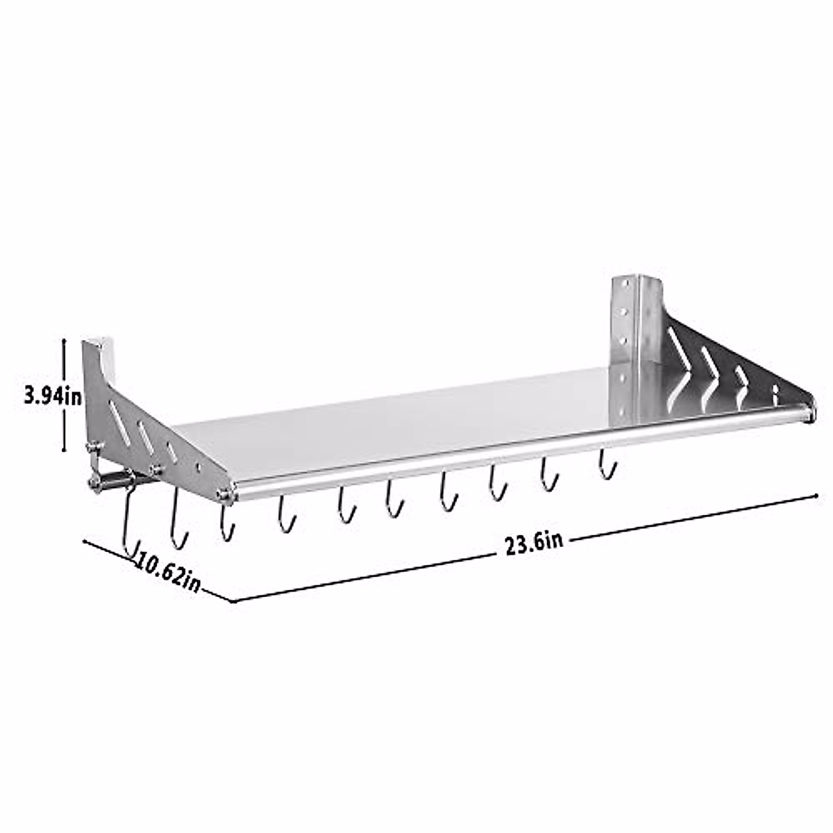 Funan Mountain Stainless Stell Wall Mount Shelf with Hooks 304 Bathroom Kitchen Commercial Shelf Rack Restaurant Bar Multifunctional Storage Shelf (10.63, 23.62)