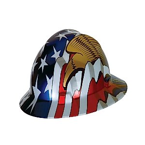 MSA 10071159 V-Gard Full-Brim Hard Hat, Double Eagle, Capacity, Volume, Polyethylene, Standard, Red/White/Blue