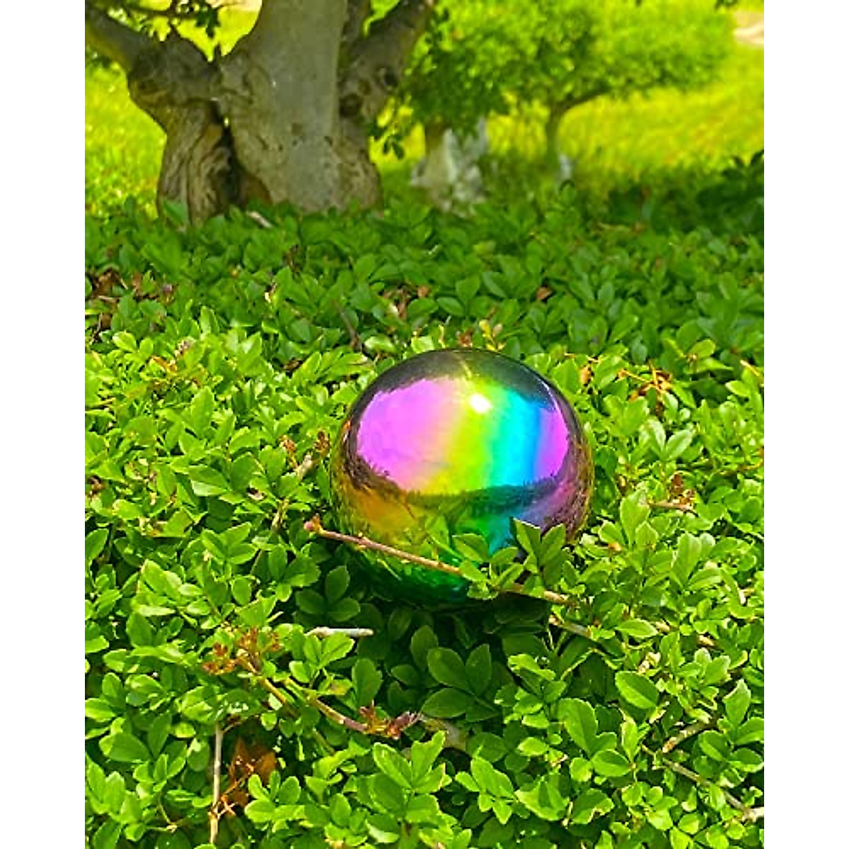 Missmore Gazing Globe Mirror Ball in Rainbow Stainless Steel, Mirror Polished Hollow Sphere Sparkling Outdoor Ornament (Globe-200mm-8in-1pc-Rainbow)