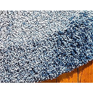 Unique Loom Hygge Shag Collection Modern Moroccan Inspired, Plush & Cozy Area Rug, 3 ft 3 in x 3 ft 3 in, Blue/Ivory