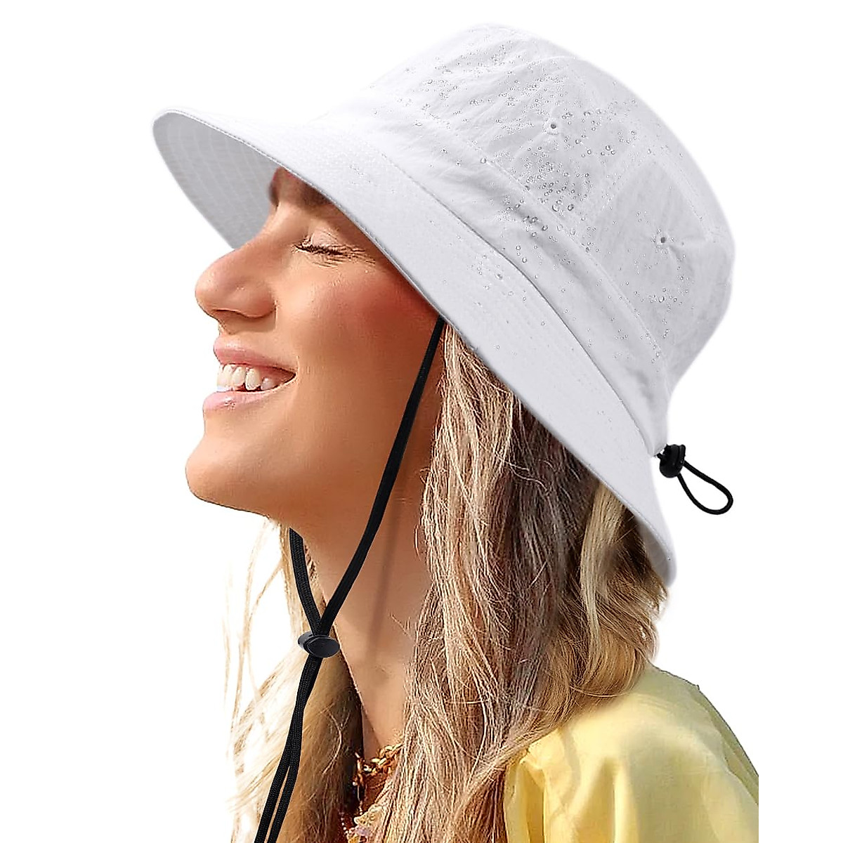 Waterproof Bucket Hat for Women Men Rain Hat UPF 50+ Wide Brim Boonie Sun Hat Foldable Summer Floppy Beach Fishing Safari Hat White
