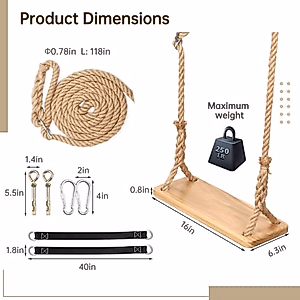 Wooden Tree Swing, 500lbs Load Capacity Wooden Swing for Adults & Kids, Adjustable Height, Waterproof Hanging Swing Seat for Indoor, Outdoor, Backyard, Garden, Playground (Kid)