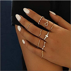 Sither 9 Pcs Women Rings Set Knuckle Rings Gold Bohemian Rings Vintage Gem Crystal Rings Joint Knot Ring Sets for Party Daily Fesvital Jewelry Gift