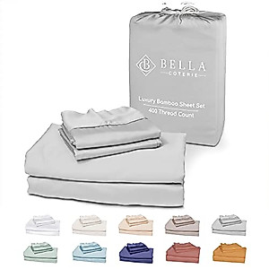 Bella Coterie Luxury King Bamboo Sheet Set | Organically Grown | Ultra Soft | Cooling for Hot Sleepers | 18" Deep Pocket [Grey Mist]