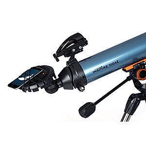 Celestron Inspire 100AZ Refractor Smartphone Adapter Built-In Refracting Telescope, Blue (22403)