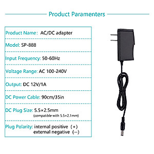 Snsnlent 12V 1A Power Adapter AC 100-240V to DC 12V 1000mA Power Supply Adapter 12V 12W Adapter DC Connector Jack 5.5mmx2.1mm for LED Strip Lights, Audio/Video