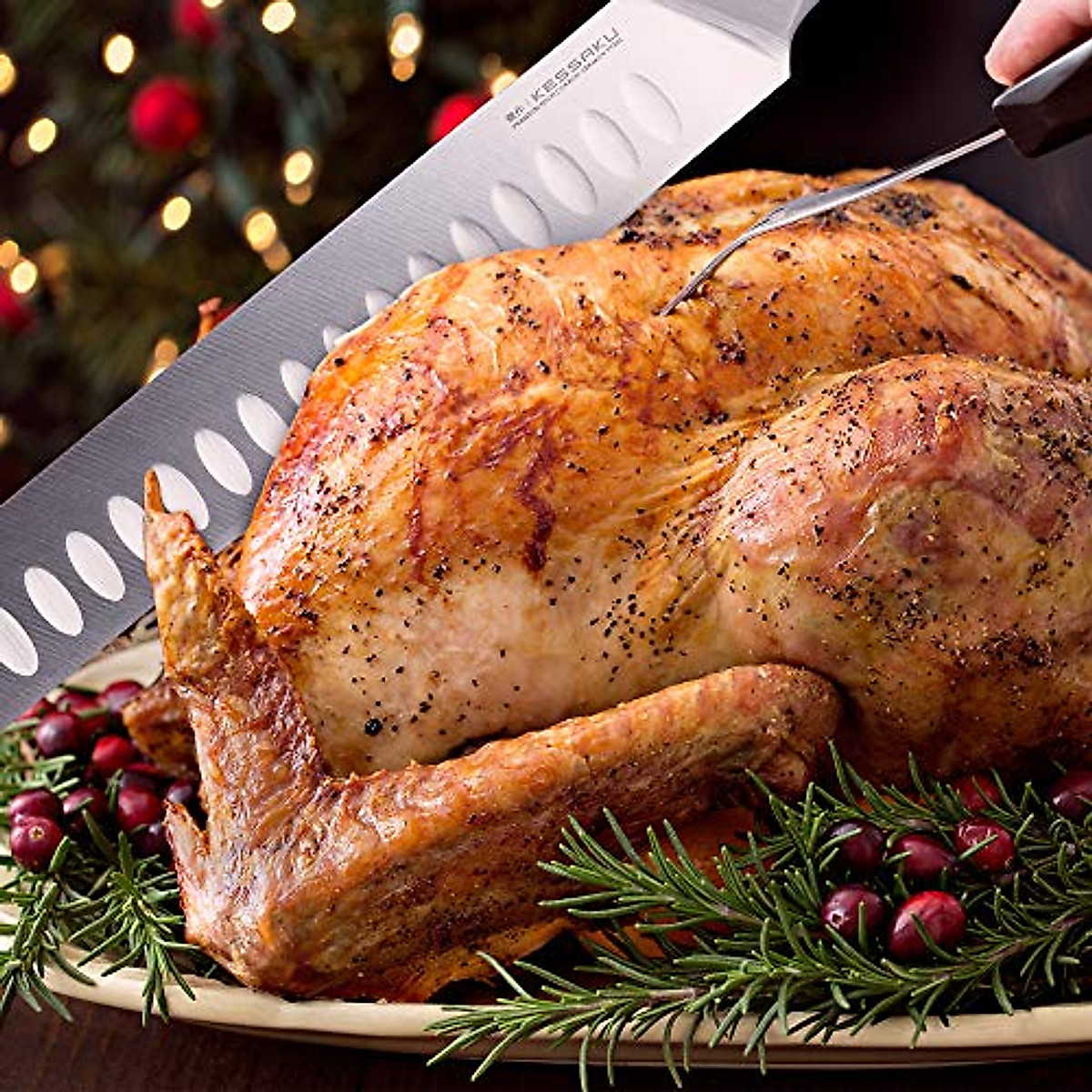 KESSAKU Carving Knife - 12 inch - Dynasty Series - Razor Sharp - Granton Edge - Forged ThyssenKrupp German High Carbon Stainless Steel - G10 Garolite Handle with Blade Guard