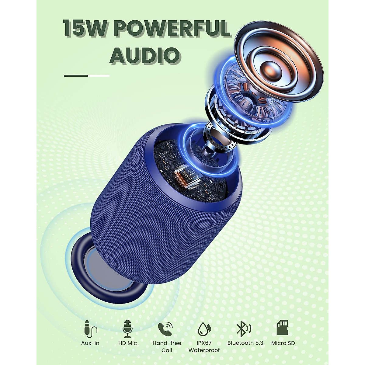 NOTABRICK Bluetooth Speakers,Portable Wireless Speaker with 15W Stereo Sound, Active Extra Bass, IPX6 Waterproof Shower Speaker, TWS, Portable Speaker for Party Beach Camping