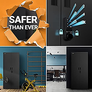 METALTIGER Metal Storage Cabinet - Digital Lock Multifunctional Garage Storage Cabinet with Doors, Adjustable Shelf Height and Leg Levelers, Includes Pegboard and Accessories (Black)