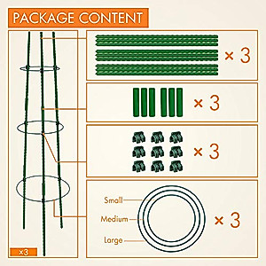 Gardzen 3-Pack Tomato Cage, Plants Support, Trellis Climbing Ring Cage, Stand for Pepper Eggplant Tomato Flowers