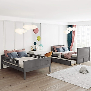 Harper & Bright Designs Full Over Full Bunk Bed with Trundle, Bunk Beds Full Over Full with Safety Rail & Ladder, Detachable Wood Full Bunk Bed Frame for Kids Girls Teens Adults ，Brushed Gray