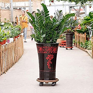 2Pcs Plant Caddy,Planter Pot Mover, Plant Pot Pallet Dolly Caster with Universal Wheels, Round Movable Planter Dolly Trolley Tray Pallet Outdoor Indoor Tree Flower Stand Planter (13 inch+2pcs+brown)