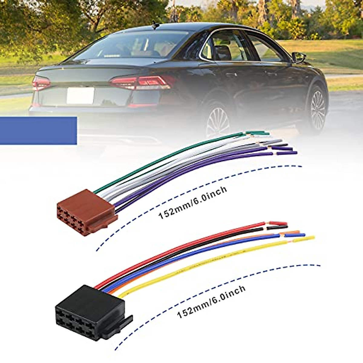 2 Set 16 Pin to ISO Adapter Cable Socket Car Stereo Radio CD Player Receiver Replacement Wire Harness Cable Compatible with VW Peugeot Citroen 308 Sega RD9