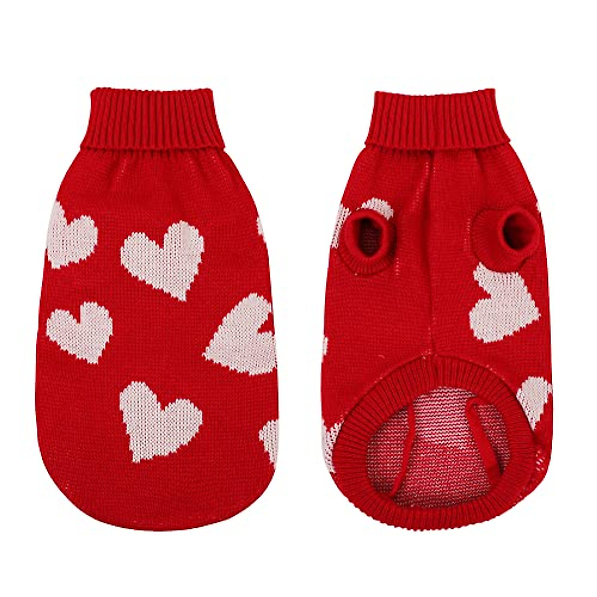 Queenmore Knit Sweater for Dogs, Turtleneck High Elastic Heart Pattern Festival Knitwear with Hind Leg Strings for Small and Medium Dogs (Red, XS)