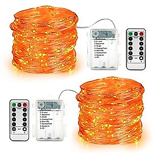 BrizLabs Orange Fairy Lights, 19.47ft 60 LED Orange String Lights, 8 Modes Battery Orange Halloween Lights with Remote, Outdoor Halloween Twinkle Lights for DIY Home Bedroom Patio Holiday Party Decor