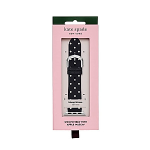 Kate Spade New York Silicone Band for 38/40/41mm Apple Watch Series 1-6, Color: Black/White Dot, Silver (Model: KSS0080)