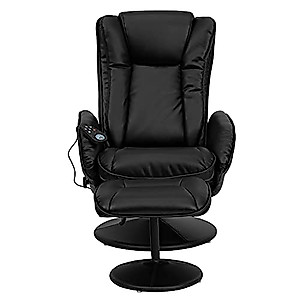 Flash Furniture Poppy Massaging Multi-Position Plush Recliner with Side Pocket and Ottoman in Black LeatherSoft