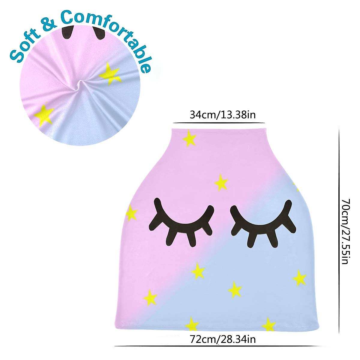 Eyelashes with Yellow Stars Baby Car Seat Covers, Nursing Cover Breastfeeding Scarf Soft Breathable Stretchy Coverage, Infant Stroller Cover for Boys Girls