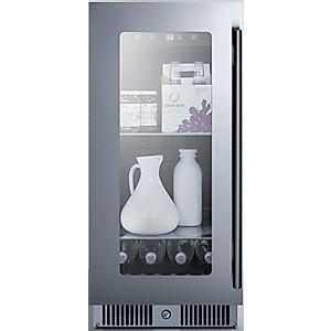 Summit Appliance CL156BVLHD 15" Wide Built-In Beverage Center with Left-Hand Door Swing, Seamless Stainless Steel Trimmed Glass Door, Auto Defrost, LED Lighting, Lock, and Black Cabinet
