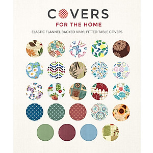 Covers For The Home Elastic Edged Flannel Backed Vinyl Fitted Table Cover - Multi-Color Geometric Pattern - Large Round - Fits Tables up to 45″ - 56” Diameter