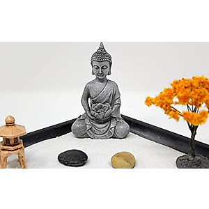 Nature's Mark Mini Zen Garden Kit for Desk with Rake, White Sand, Buddha, Bridge Black Square Base, River Rocks and Mini Blossom Tree (9Lx9W A)