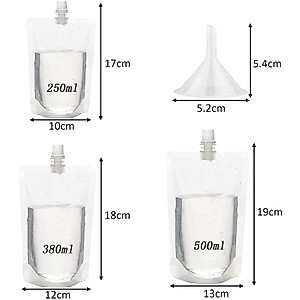 30pcs Refillable Drink Pouches for Festivals Clear Travel Plastic Drinks Flasks Cruise Kit Reusable for Alcohol Liquor Juice Bags Drink Container Party Hot Cold Beverage 30pcs(10*250&10*380&10*500ml)