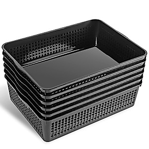 Eslite A4 Size Plastic Storage Basket,Desktop File Paper Letter Organizer Tray, 6-Packs (Black)