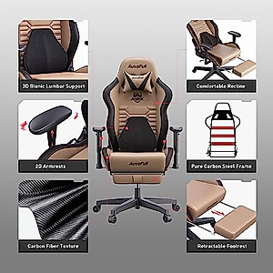 AutoFull C3 Gaming Chair Office Chair PC Chair with Ergonomics Lumbar Support, Racing Style PU Leather High Back Adjustable Swivel Task Chair with Footrest (Brown)