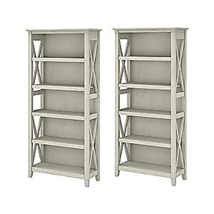 Bush Furniture Key West 5 Shelf Bookcase Set in Linen White Oak & Key West 2 Drawer Mobile File Cabinet, Linen White Oak