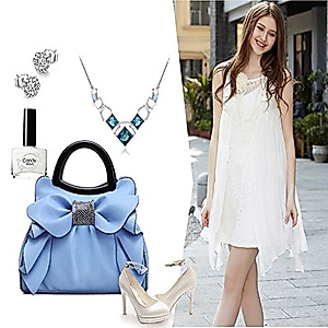 Women Leather Waterproof Bow Knot Top Handle Shoulder with Zipper Bags,Fashion Casual daily use Tote Bag (Rose Red)