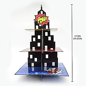 KALEFO Superhero Party Supplies Cake Stand 3 Tier Cupcake Stand Superhereo Party Favors Mini Cupcake Stand for Birthday Party Decorations