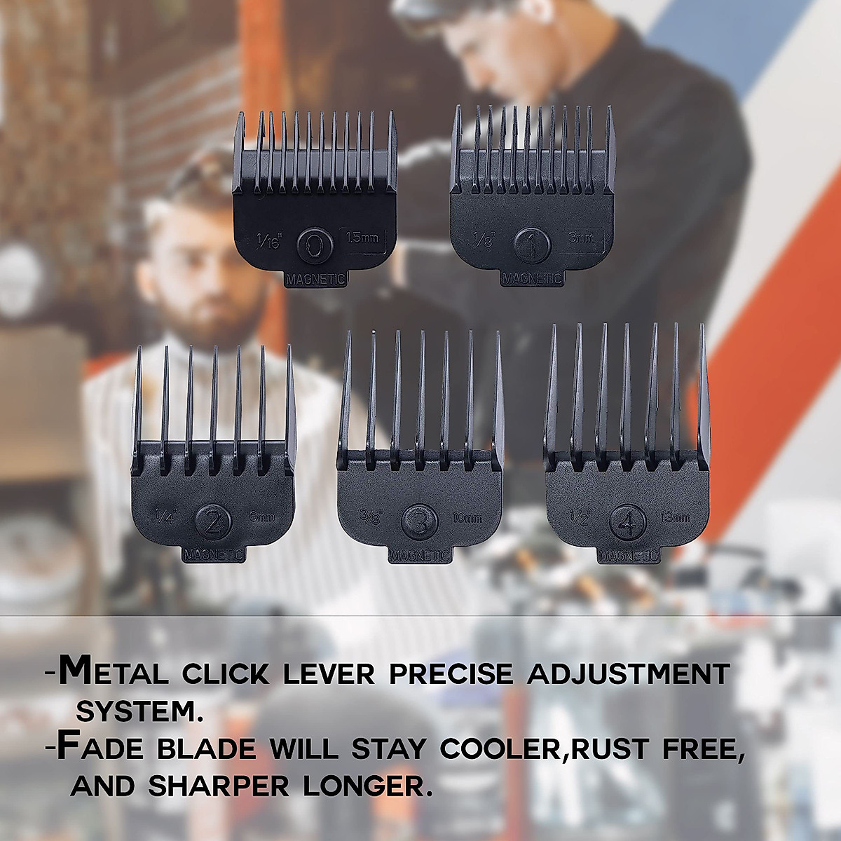 Caliber Magnetic Cutting Guards Set - Professional Hair Cut Clippers Tool - 5 Piece Universal Grooming Guards Replacement - Black Attachment Guide Comb for Precise Hair Cutting and Trim Length